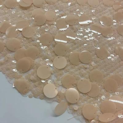 Cina Big Fleshcolor Sequins Embroidery Fabric  100% Polyester Fabric For Women Party Skirts in vendita