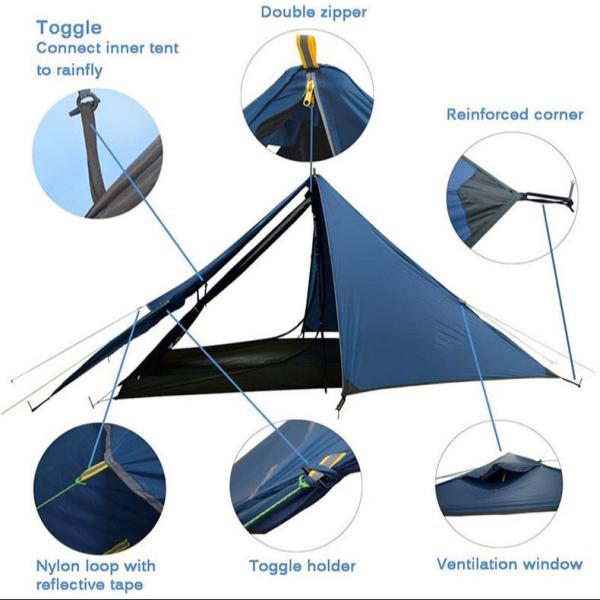 Quality Wild Double Layer Trekking Pole Tent 1 Person Ultralight Backpack Waterproof for sale