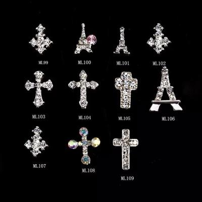 China NEW Silver Cross 3D Alloy Jewelry Glitter Rhinestone Nail Art Tip Decoration ML99-109 for sale