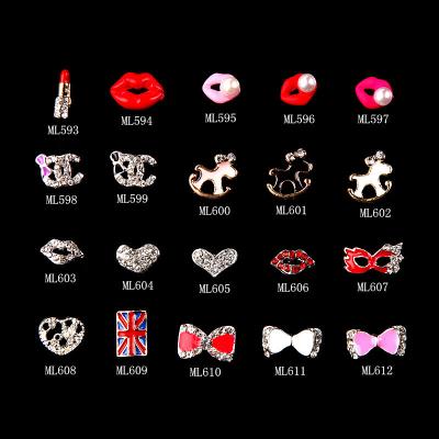 China Red Lips 3D Alloy Jewelry Nail Art Decoration Silver Bow Glitter Rhinestone ML593-612 for sale