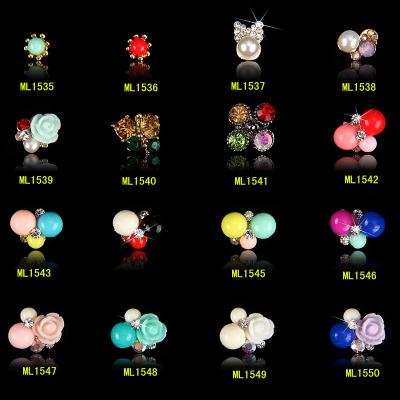 China Rose Flower Pearls Alloy 3D Nail Jewelry,Glitter Rhinestones Nail Design ML1535-1550 for sale