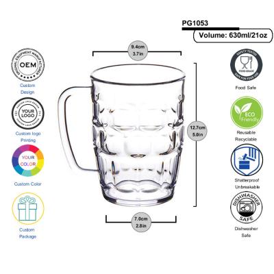 China Unique 21oz Plastic Beer Mugs With Handles Reusable Recyclable for sale