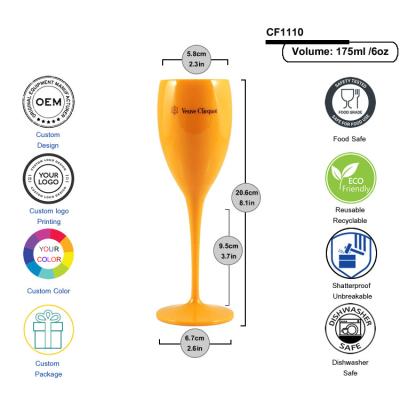 Cina 6oz classico Champagne Glasses Veuve Clicquot Yellow di plastica rosa Champagne Flutes in vendita