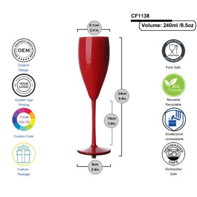 Cina Champagne Glasses Party Red Polycarbonate di plastica riutilizzabile Champagne Flutes 240ml 8.5oz in vendita