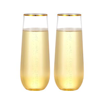 Cina Oro Rim Shatterproof Stemless Wine Glasses 9oz Champagne Cups eliminabile in vendita