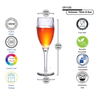 Cina 2.5oz piccolo SAN Champagne Flutes Glasses biodegradabile di plastica 70ml in vendita
