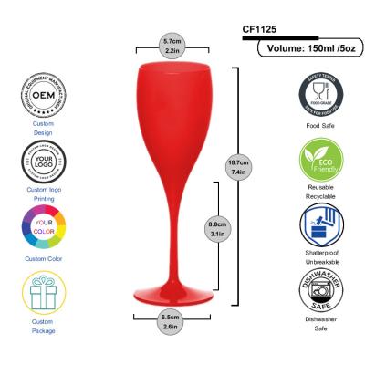 Cina Accessori Champagne Flutes di plastica riutilizzabile 150ml 5oz di Safe Branded Wine della lavastoviglie in vendita