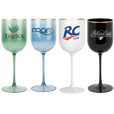 China 15.5oz Reusable Wine Cup With Gold Rim Shatterproof Plastic Wine Goblets for sale