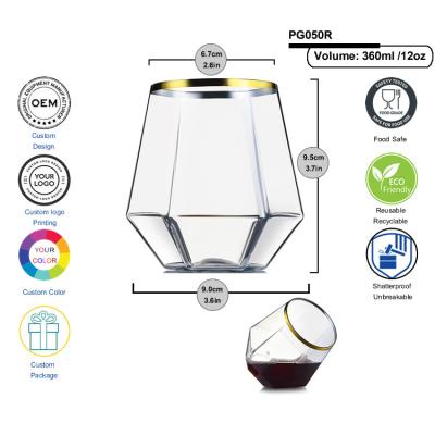 Cina Vetro elegante delle rocce del whiskey di Rim Diamond Plastic Whisky Glasses Reusable dell'oro in vendita