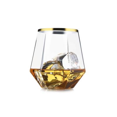 Cina Vetro elegante delle rocce del whiskey di Rim Diamond Plastic Whisky Glasses Reusable dell'oro in vendita