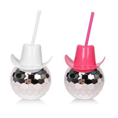 Cina Pink Cowboy Hat Disco Ball Cup With Straw 600ml 20oz Food Grade Plastic in vendita