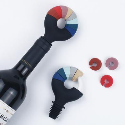 China Pulltex Rainbow Wine Bottle Stopper With 8 Glass Identifiers Silicone Charm for sale