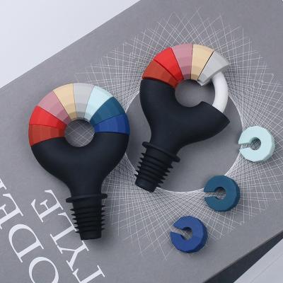 Cina Pulltex Rainbow Wine Bottle Stopper With 8 Glass Identifiers Silicone Charm in vendita