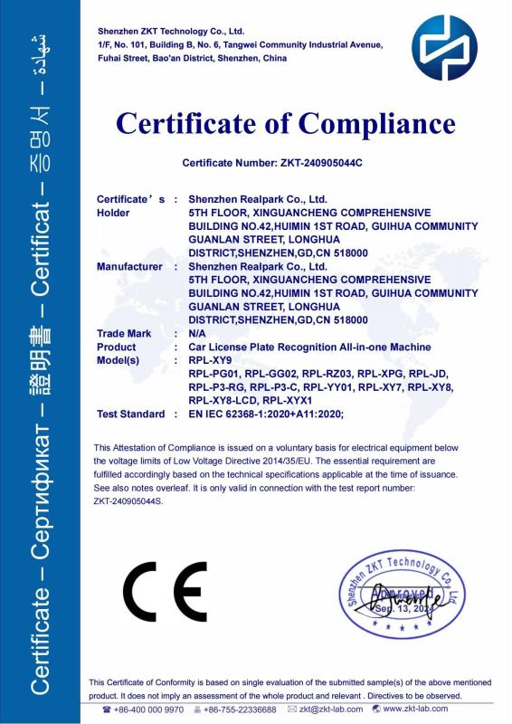 RPL-XY9 CE-LVD - Shenzhen Realpark Co., Ltd.