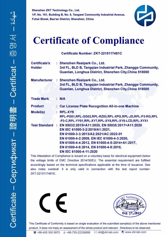 RPL-XY9 CE-EMC - Shenzhen Realpark Co., Ltd.