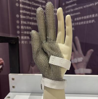 China Safety Chainmail Stainless Steel Ring Mesh Gloves Anti-cut Butchery 3 Finger Work Metal Mesh Gloves for sale