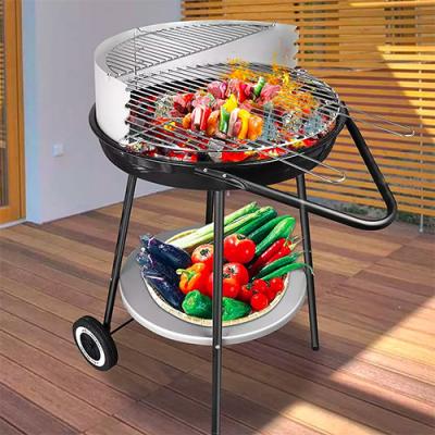 China 20 Inch Ronde Houtskool Bbq Grill Met Roker Eenvoudige Camping Barbecue Trailer Te koop