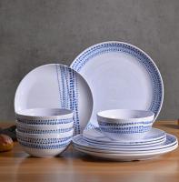 China 12pcs Rustic Melamine Dinnerware Set Dishwasher Safe Raind for sale