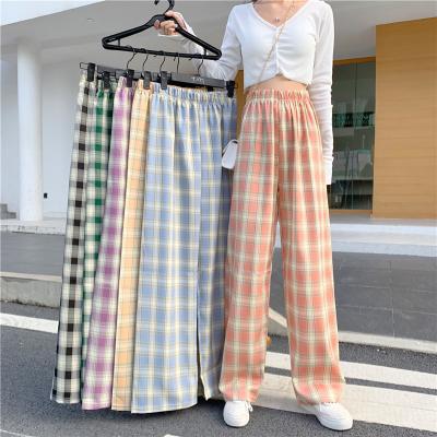 China Vrouwen van het plaid Toevallige Broek van Waisted van de Losse Rechte Been de Hoge Te koop