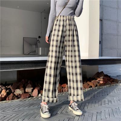 China Vrouwen van het plaid Toevallige Broek van Waisted van de Losse Rechte Been de Hoge Te koop