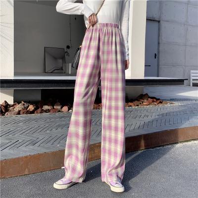 China Vrouwen van het plaid Toevallige Broek van Waisted van de Losse Rechte Been de Hoge Te koop