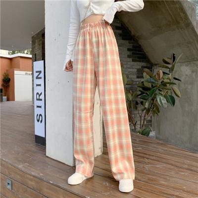 China Vrouwen van het plaid Toevallige Broek van Waisted van de Losse Rechte Been de Hoge Te koop