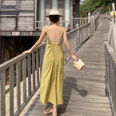Cina Vestiti con ampia scollatura sulla schiena sexy da vacanza della spiaggia di estate di colore solido in vendita