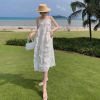 China Strap A Line Backless White Midi Beach Holiday Dresses for sale
