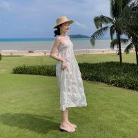 China Strap A Line Backless White Midi Beach Holiday Dresses for sale