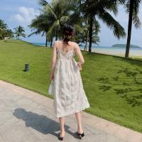 China Strap A Line Backless White Midi Beach Holiday Dresses for sale