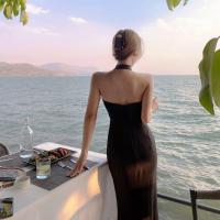 China Backless Halter Neck Split Womens Vacation Dresses for sale