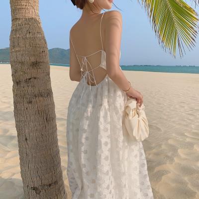 Cina Mezza lunghezza senza maniche bianca posteriore sexy del vestito dalla spiaggia della cinghia 115cm del legame in vendita