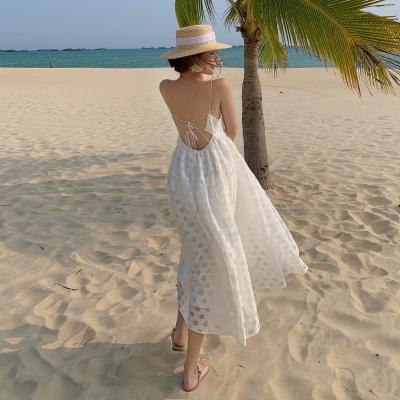 Cina Mezza lunghezza senza maniche bianca posteriore sexy del vestito dalla spiaggia della cinghia 115cm del legame in vendita