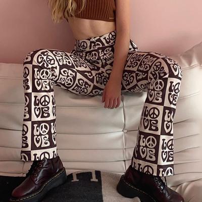 China Het LIEFDE Gedrukte Rechte Been van de Dames Toevallige Broek met Spleten Te koop