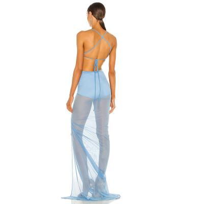 中国 無地の女性の党マキシの服の空の吊り鎖のレースの高いスリット 販売のため