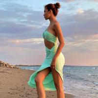 China Open Back Twisted Strapless Summer Beach Dresses High Split for sale