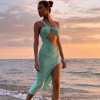 China Open Back Twisted Strapless Summer Beach Dresses High Split for sale