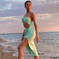 China Open Back Twisted Strapless Summer Beach Dresses High Split for sale
