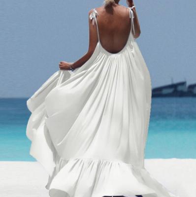 Cina Vestiti dall'abbigliamento da spiaggia delle donne di colore solido 155cm, spiaggia casuale con ampia scollatura sulla schiena Maxi Dresses dell'imbracatura in vendita