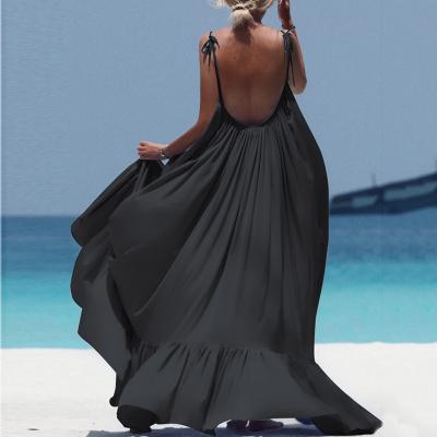 Cina Vestiti dall'abbigliamento da spiaggia delle donne di colore solido 155cm, spiaggia casuale con ampia scollatura sulla schiena Maxi Dresses dell'imbracatura in vendita