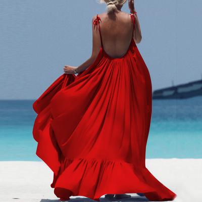 Cina Vestiti dall'abbigliamento da spiaggia delle donne di colore solido 155cm, spiaggia casuale con ampia scollatura sulla schiena Maxi Dresses dell'imbracatura in vendita