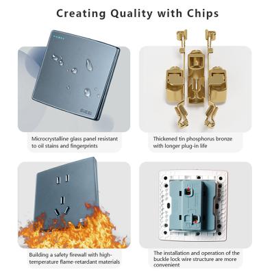 China V20 Luxury Full Tempered Glass Panel Luxury UK Wall Sockets USB Socket New Design 1 2 3 4 Gang Wall Switch for sale