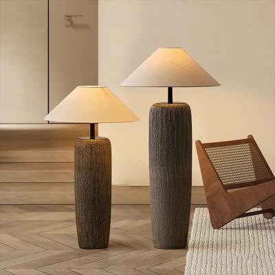 China Wholesale Customized Retro Ceramic Fabric Attic Living Room Bedroom LED Standing Lamp Floor Lamp Desk Light for sale