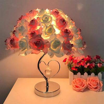 China Romance Rose LED Desk Lamp Switch Control Modern Luxury Table Lamps For Bedroom for sale