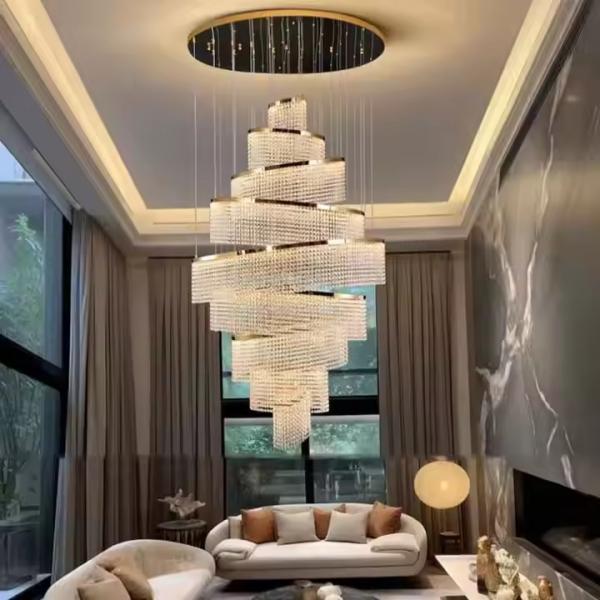 Quality Crystal Modern Staircase Chandelier Lighting , Custom Large LED Pendant Light Fixtures for sale
