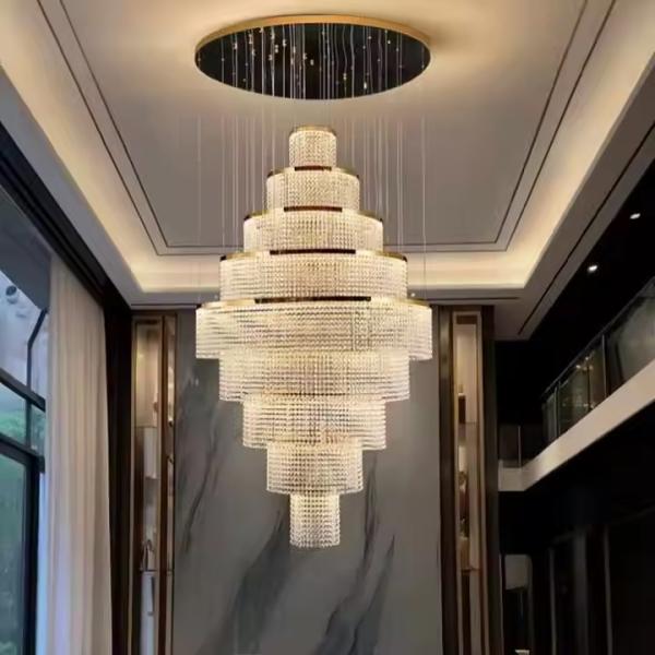 Quality Crystal Modern Staircase Chandelier Lighting , Custom Large LED Pendant Light for sale