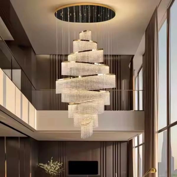 Quality Crystal Modern Staircase Chandelier Lighting , Custom Large LED Pendant Light for sale
