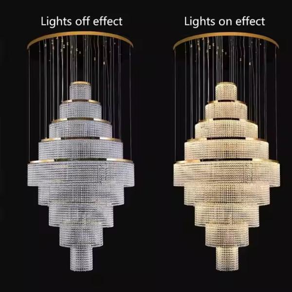 Quality Crystal Modern Staircase Chandelier Lighting , Custom Large LED Pendant Light for sale