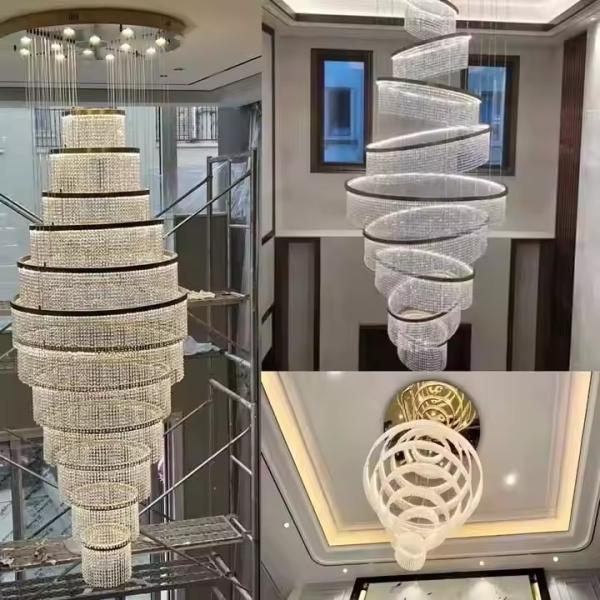 Quality Crystal Modern Staircase Chandelier Lighting , Custom Large LED Pendant Light for sale