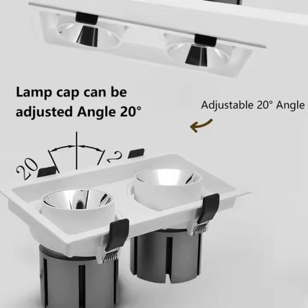 Quality Square LED Spot Lights Anti Glare Beam Angle Adjustable COB LED Grille SpotLight for sale